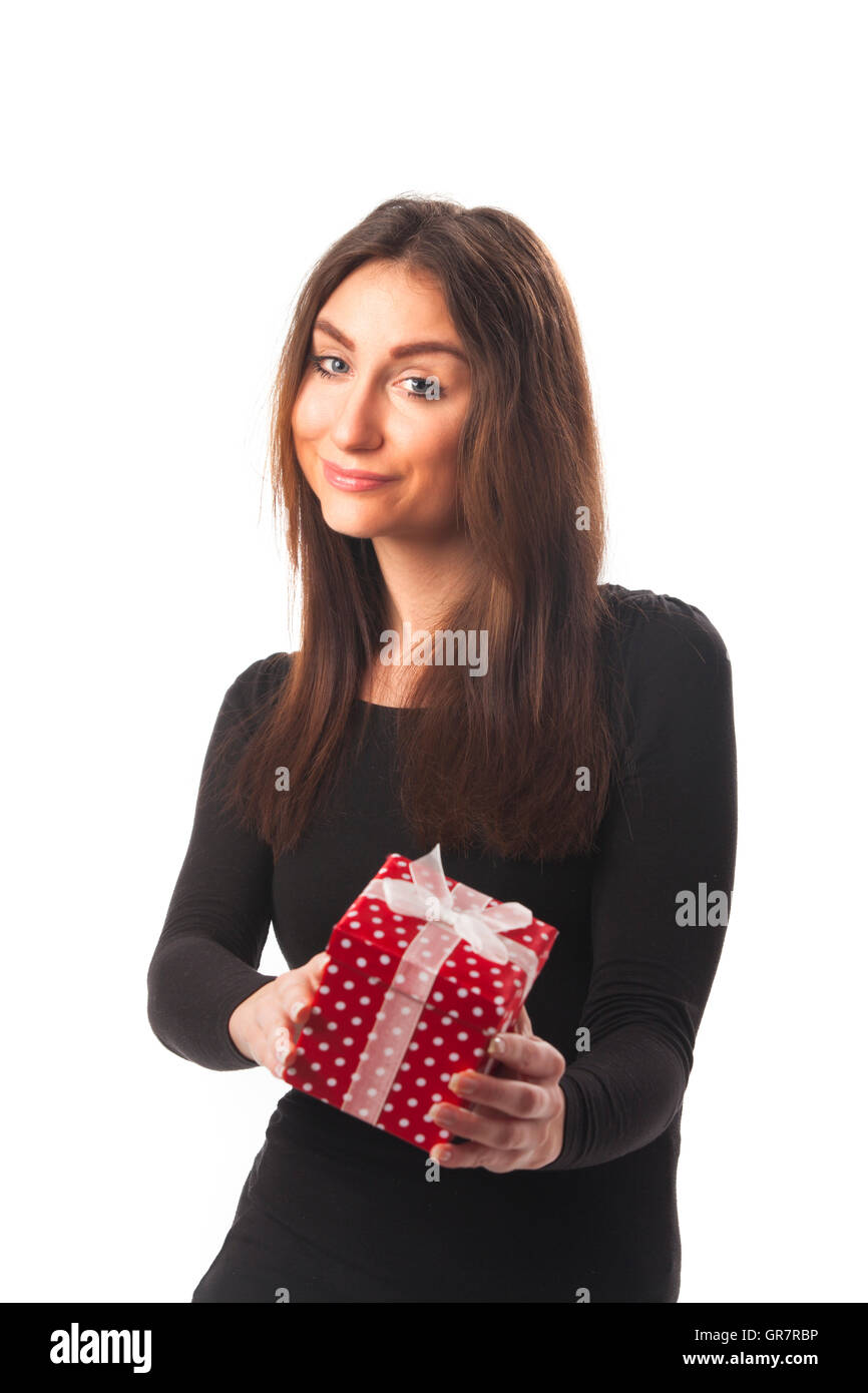 Woman With A Gift Stock Photo - Alamy
