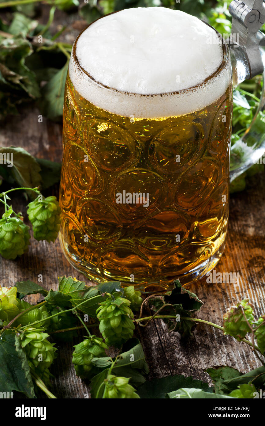 Beer On Hops Stock Photo - Alamy