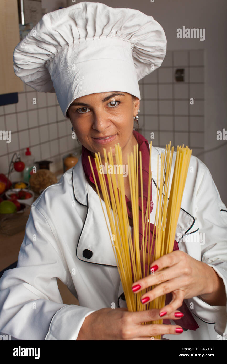 Chef With Pasta Stock Photo - Alamy