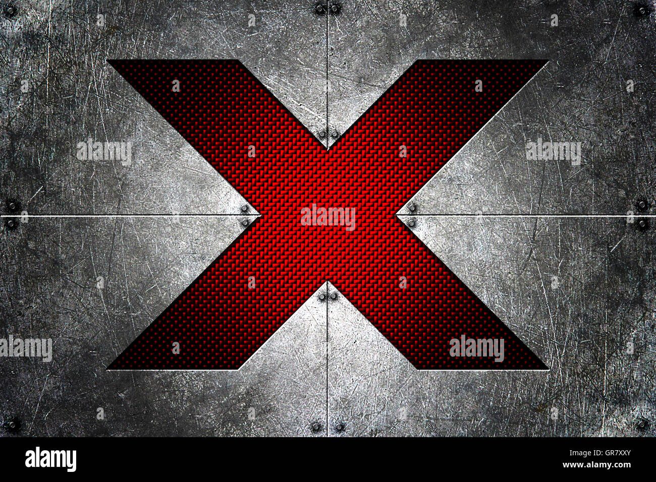 grunge metal background. rivet on metal plate and red carbon fiber ...