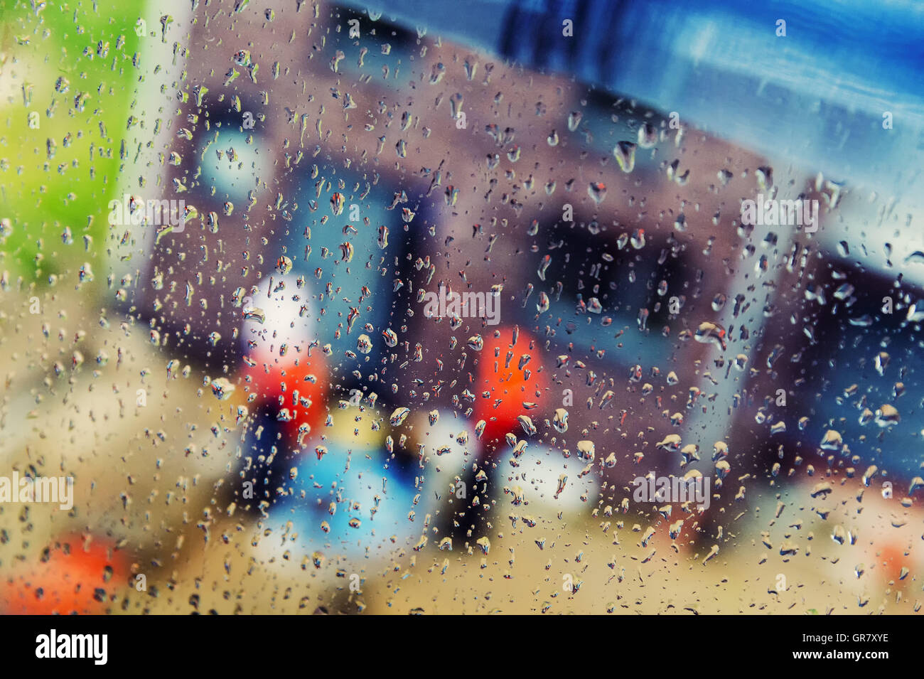 Exterior Of The House Opposite Through The Window Full Of Raindrops ...