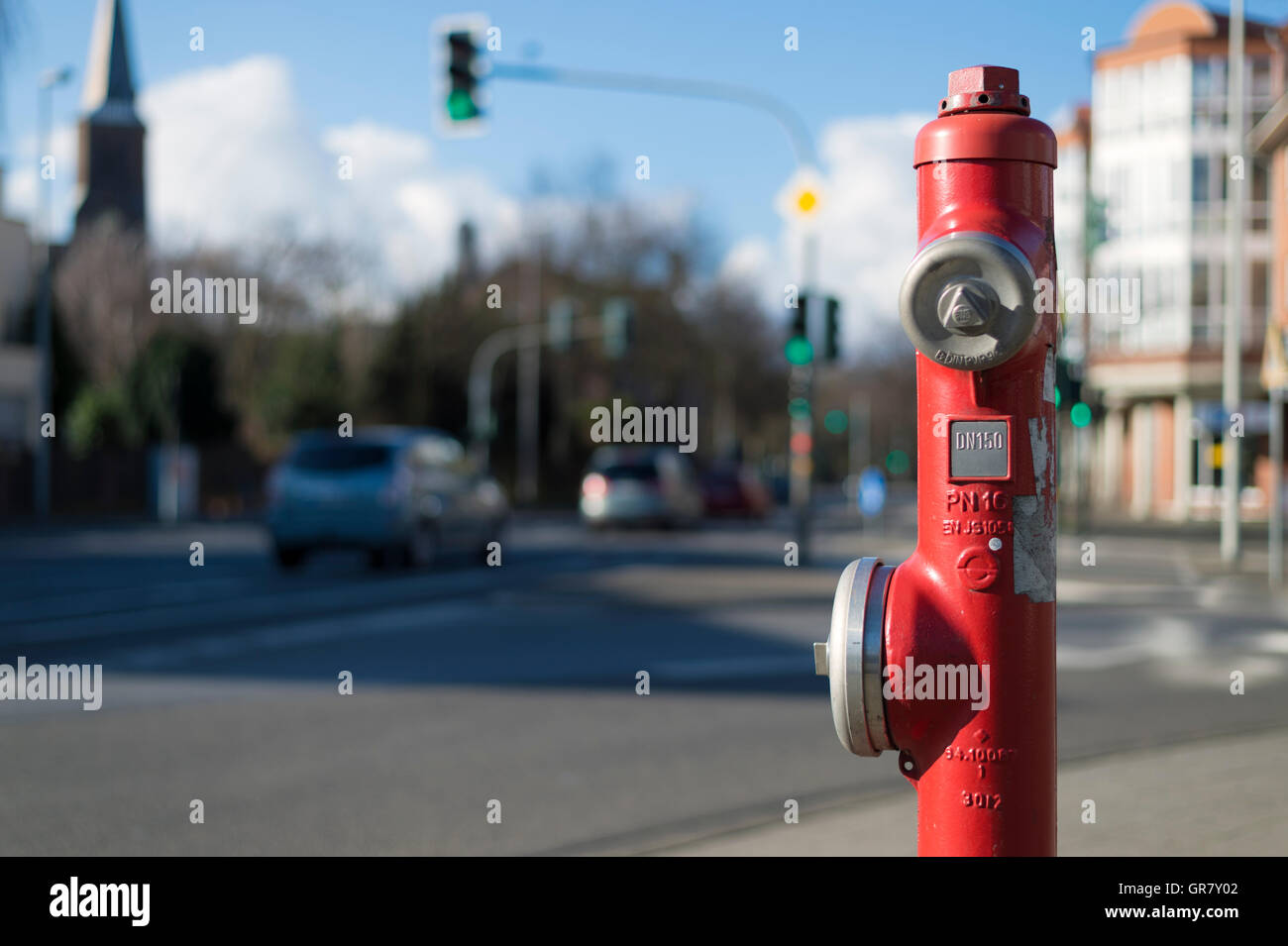 A Red Fire Hydrant Roadside Stands A Small Town Stock Photo - Alamy