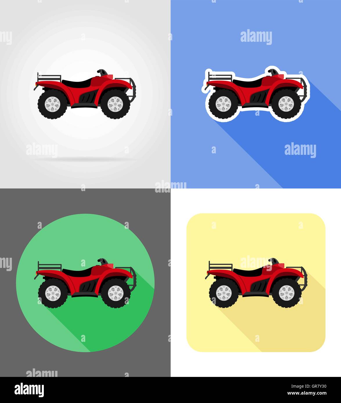 atv motorcycle on four wheels off roads flat icons vector illustration ...