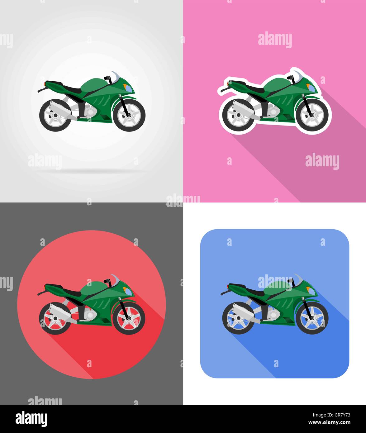 motorcycle flat icons vector illustration isolated on background Stock ...