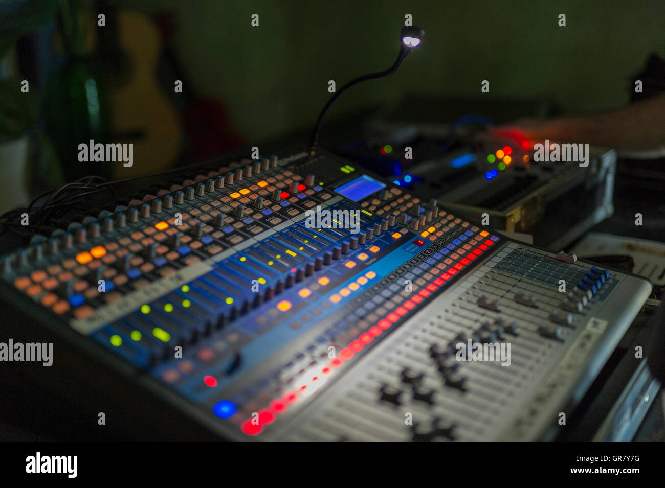 Mixer Of A Rock Band With Led Light Stock Photo - Alamy