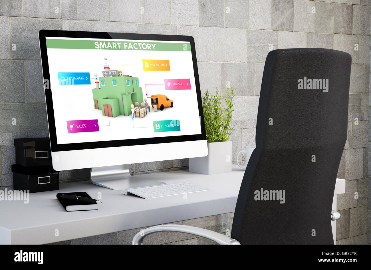 3d rendering of industrial workspace showing smart factory software on ...