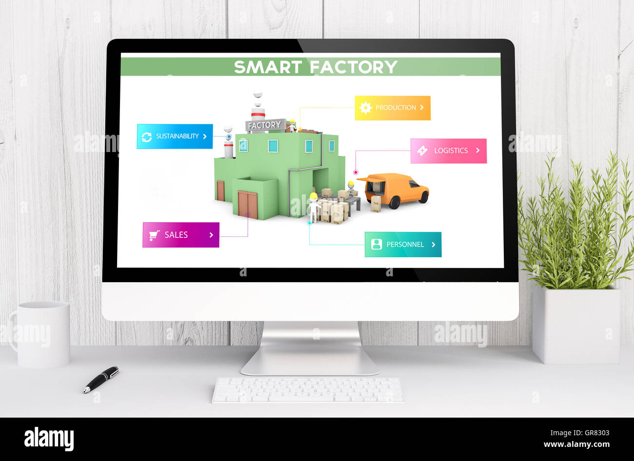 3d rendering factory automation software on computer. All screen ...