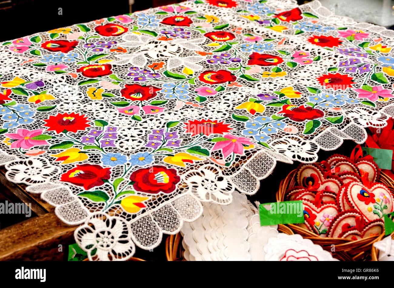 Embroidered Tablecloth Kalocsa Motif, Folk Embroidery From Hungary ...