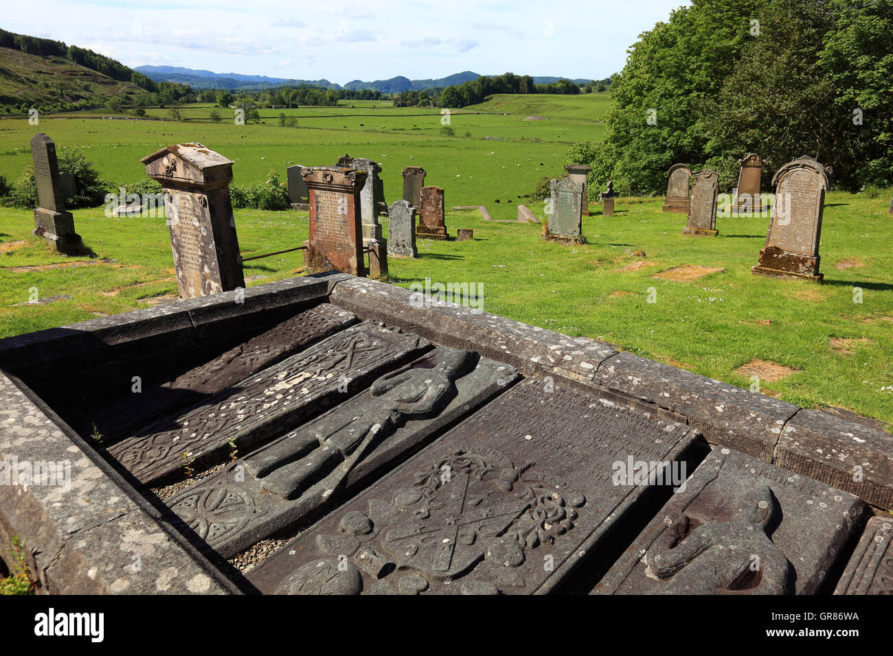 Scotland, cemetery of Kilmartin, crypt with more than 500 year-old ...