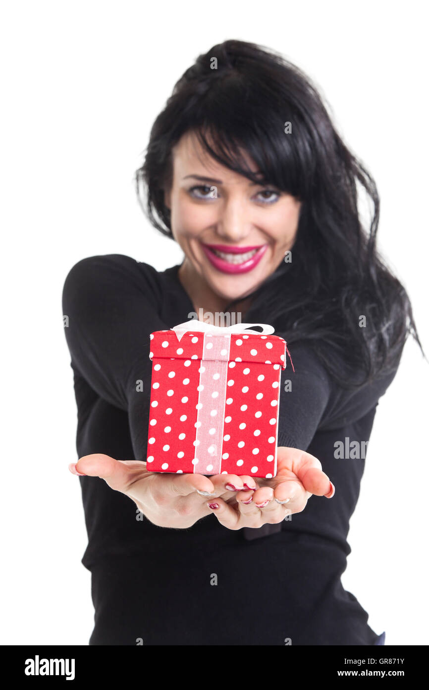 Woman With A Gift Stock Photo - Alamy