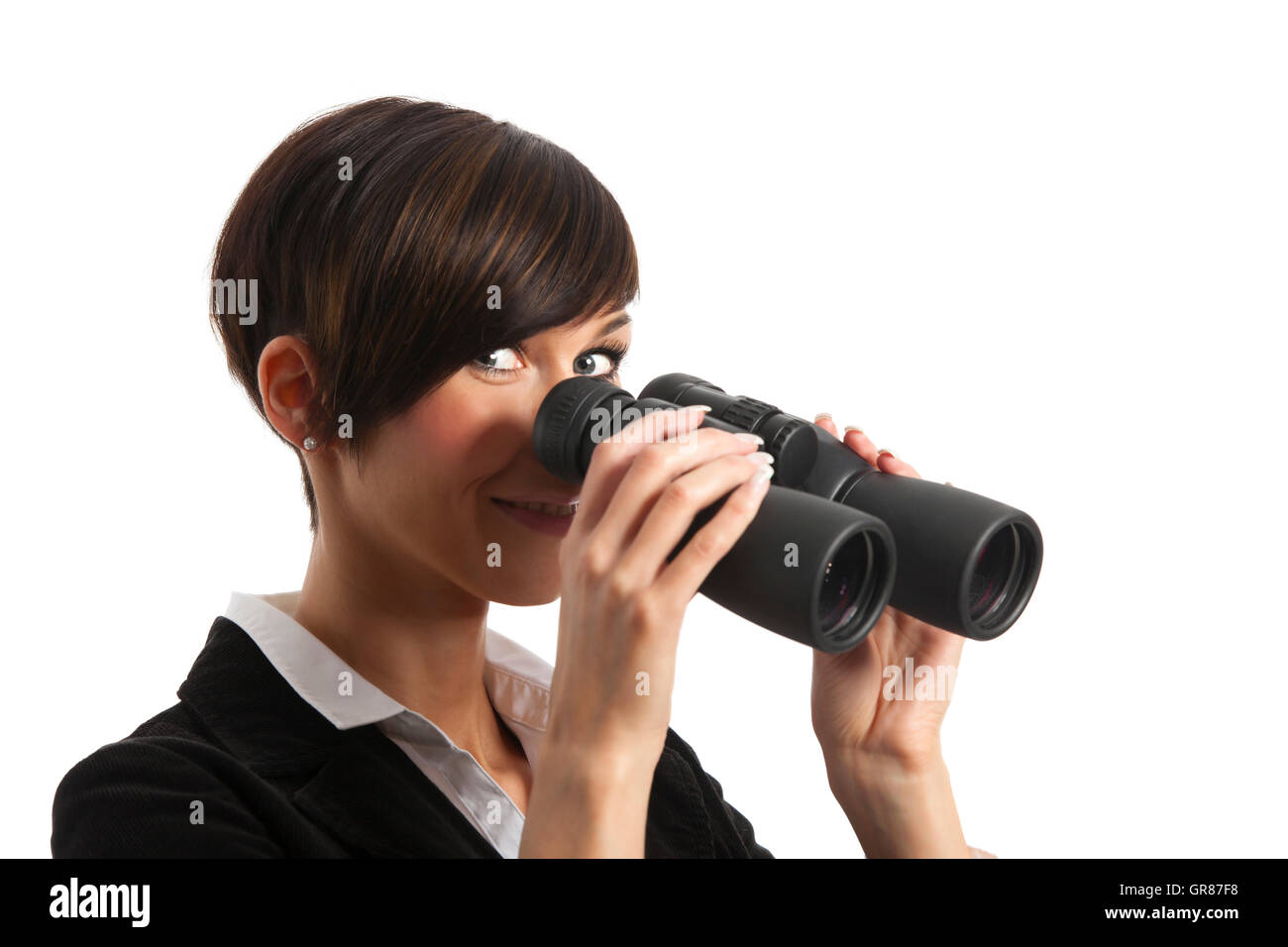 Woman With Binoculars Stock Photo - Alamy