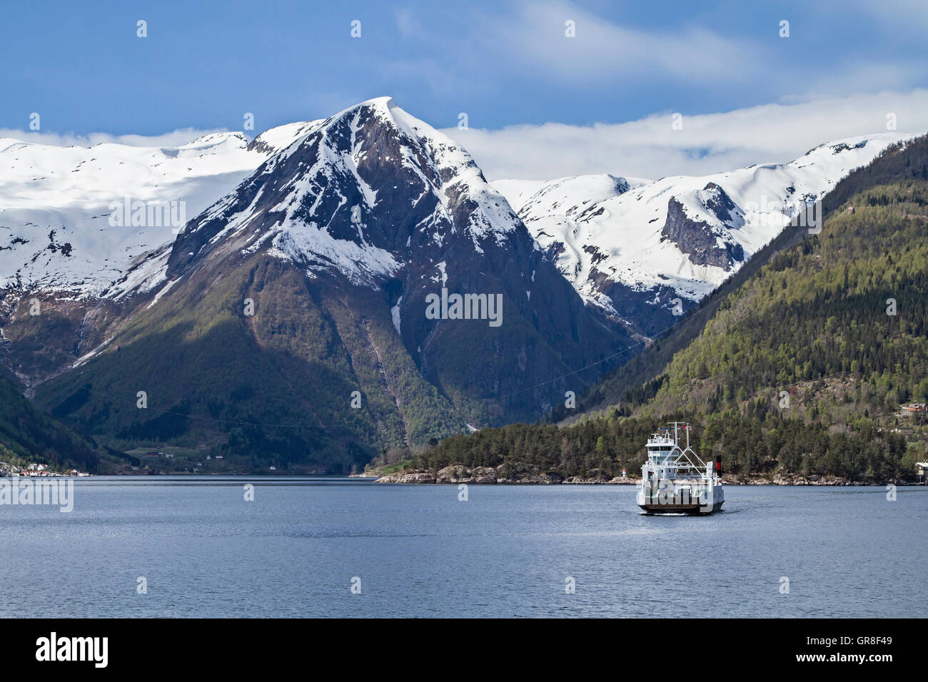 Crossing The Sognefjord Between Vangsnes And Hella By Ferry Stock Photo ...