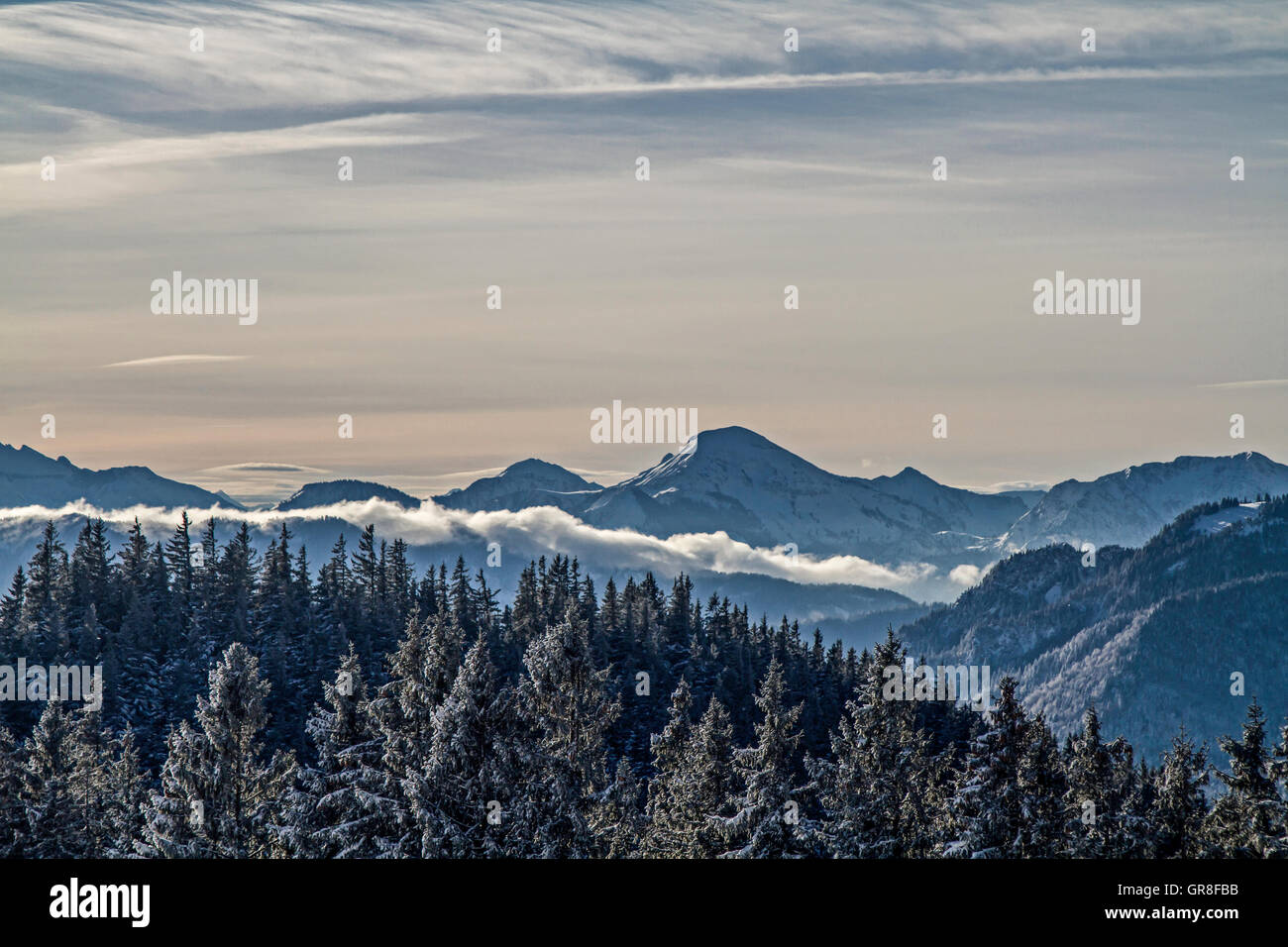 Wintry View From Blomberg To The Southern Isarwinkel Stock Photo - Alamy
