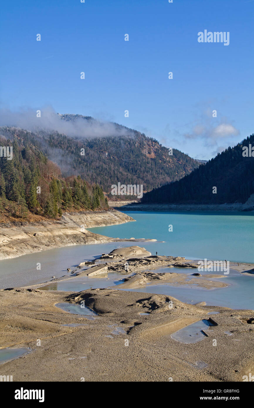 Ruins Of The Old Village Fall In Lake Sylvensteinspeicher Stock Photo ...