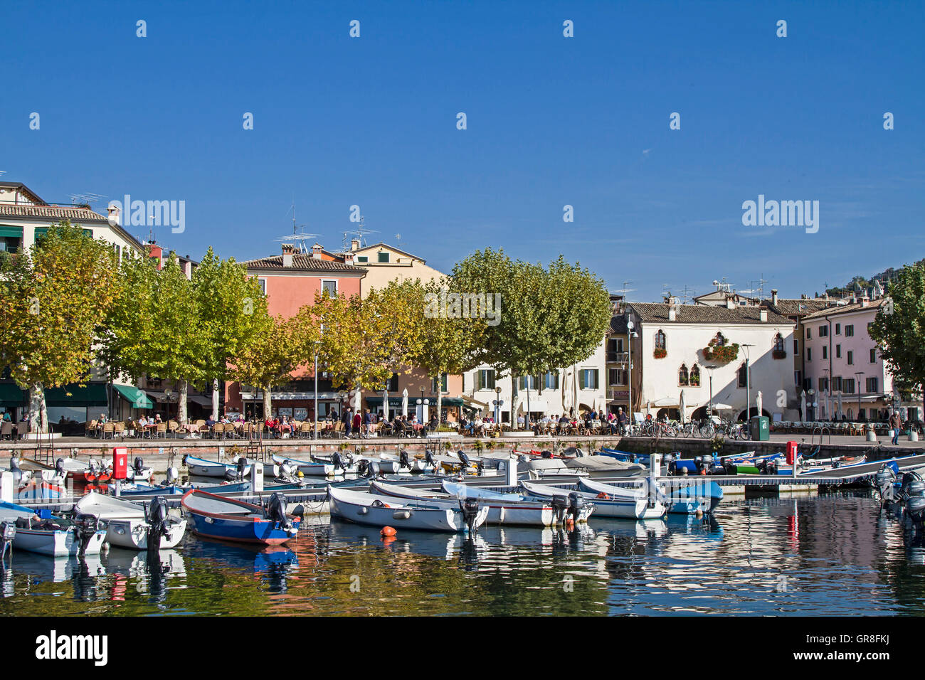 Fishing Harbor With Beach Promenade In Garda On Lake Garda Stock Photo ...