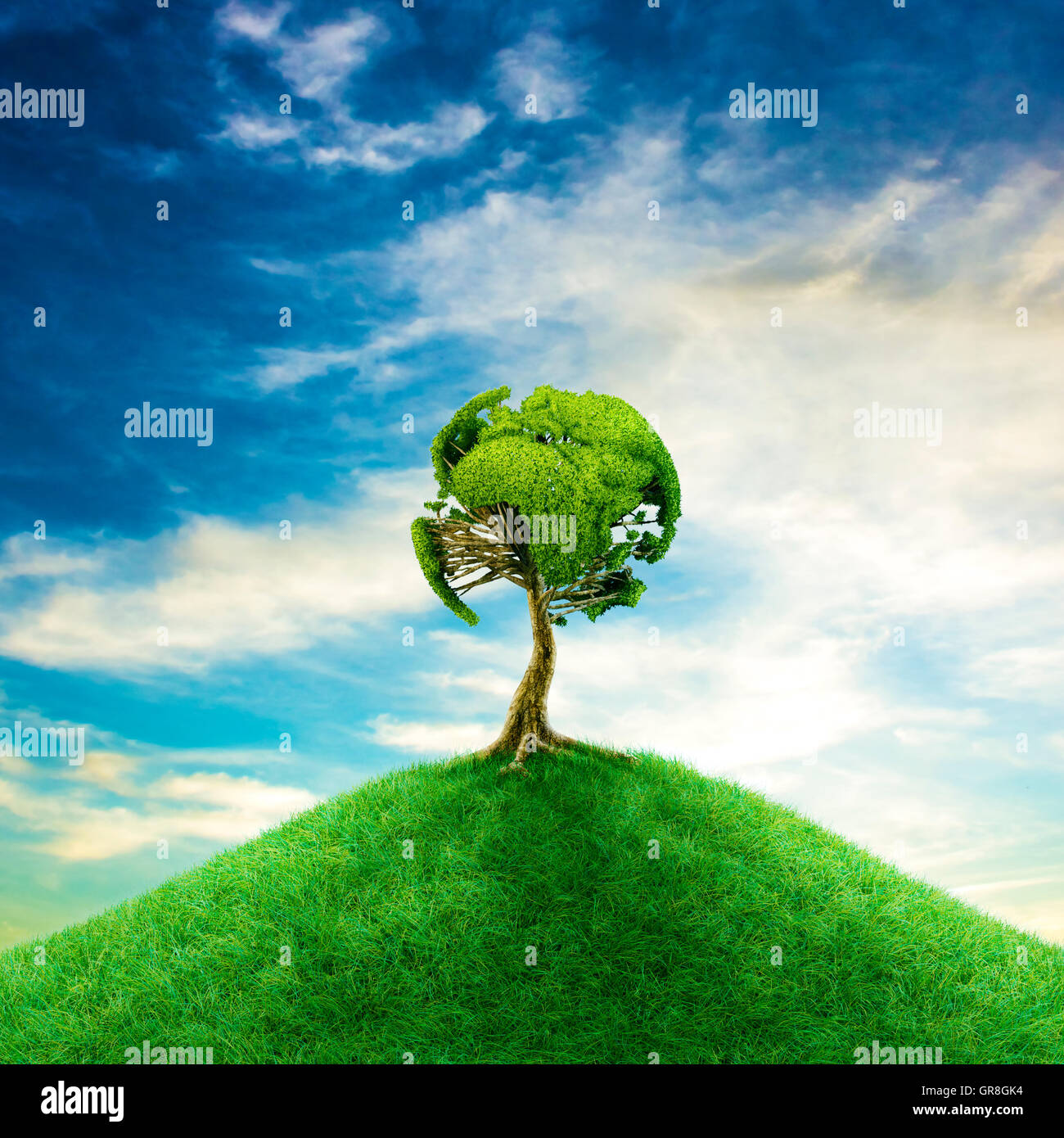 World tree concept / 3D illustration of tree foliage forming planet ...