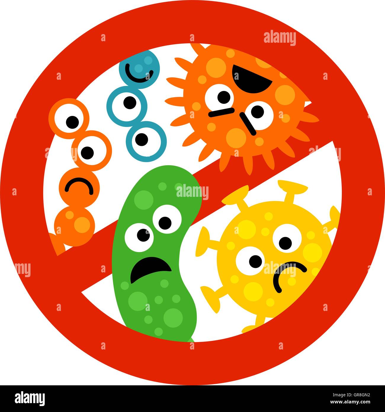 Stop bacterium sign with cute cartoon gems in flat style Stock Vector ...