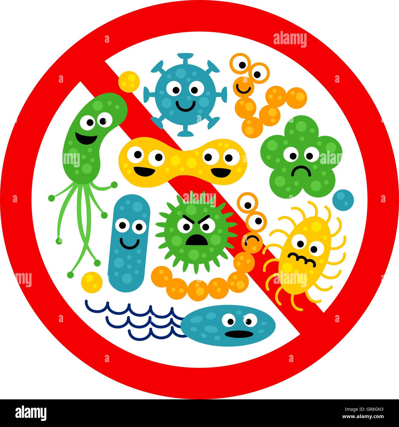 Stop bacterium sign with many cute cartoon gems Stock Vector Image ...