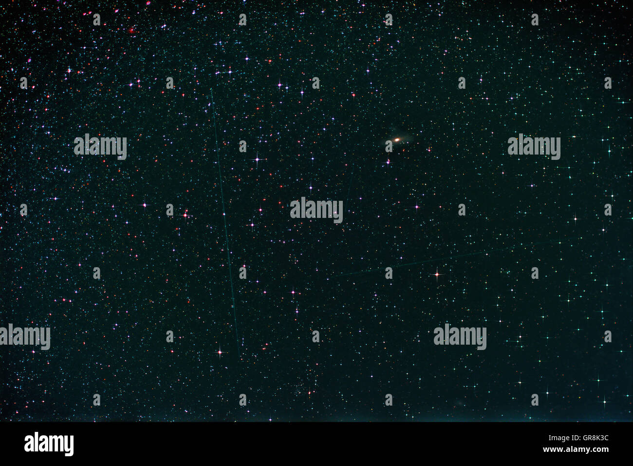 Starfield With Perseus, Andromeda Galaxy, Milky Way And Falling Stars ...