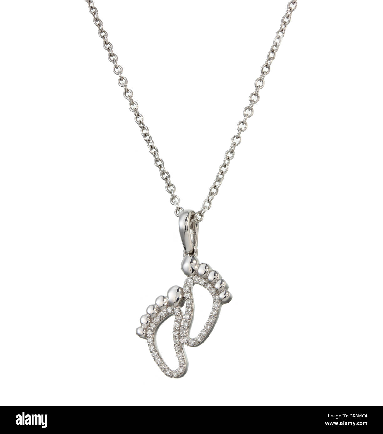White gold chain with pendant in the shape of a legs Stock Photo - Alamy