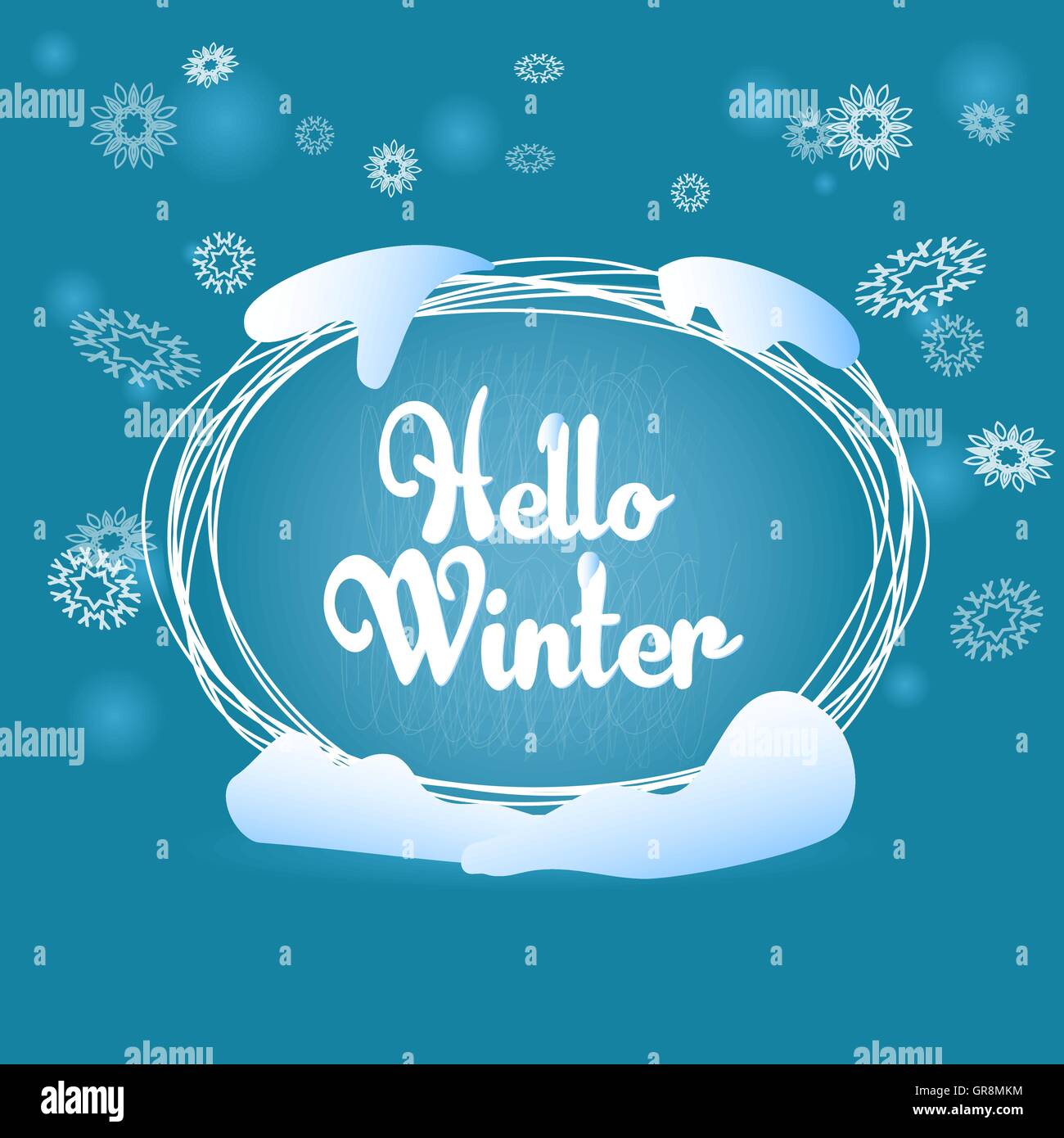 Hello winter oval blue greeting card snow flakes Stock Vector Image ...