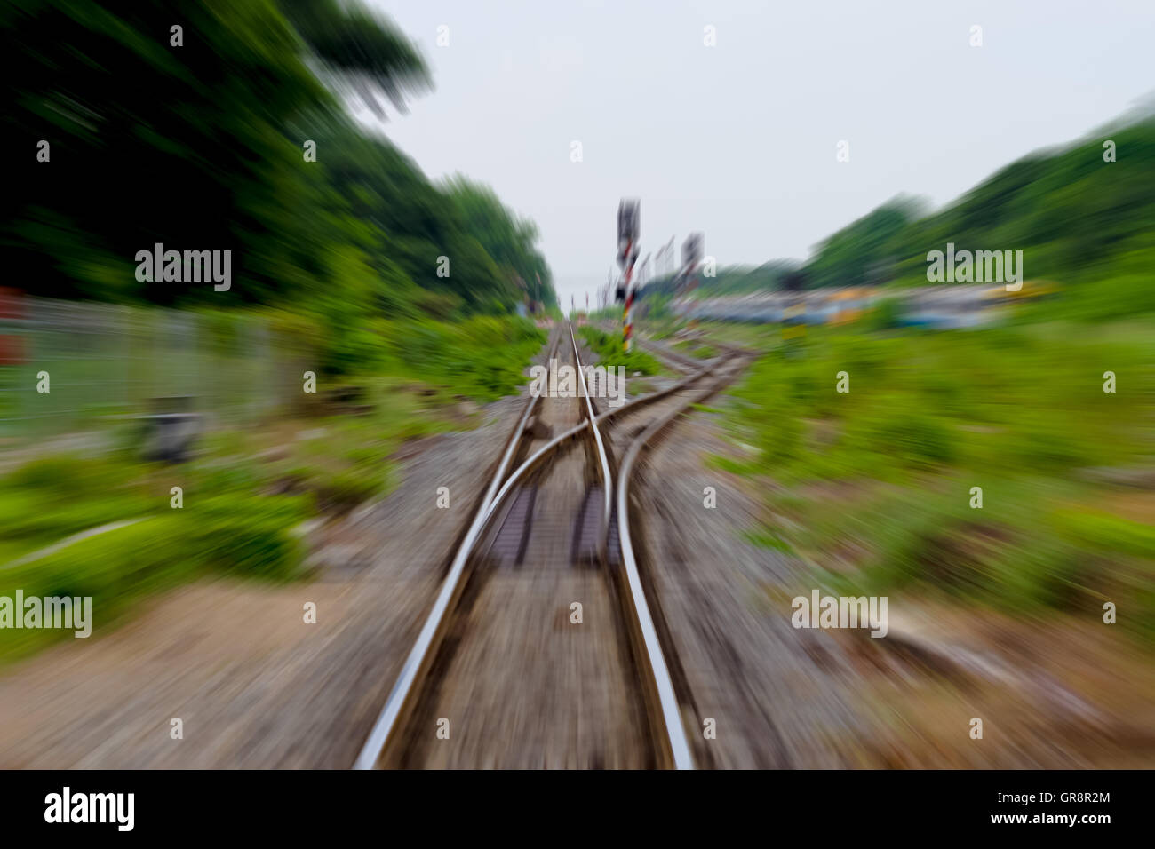 railway track, train fast run on railway track Stock Photo - Alamy
