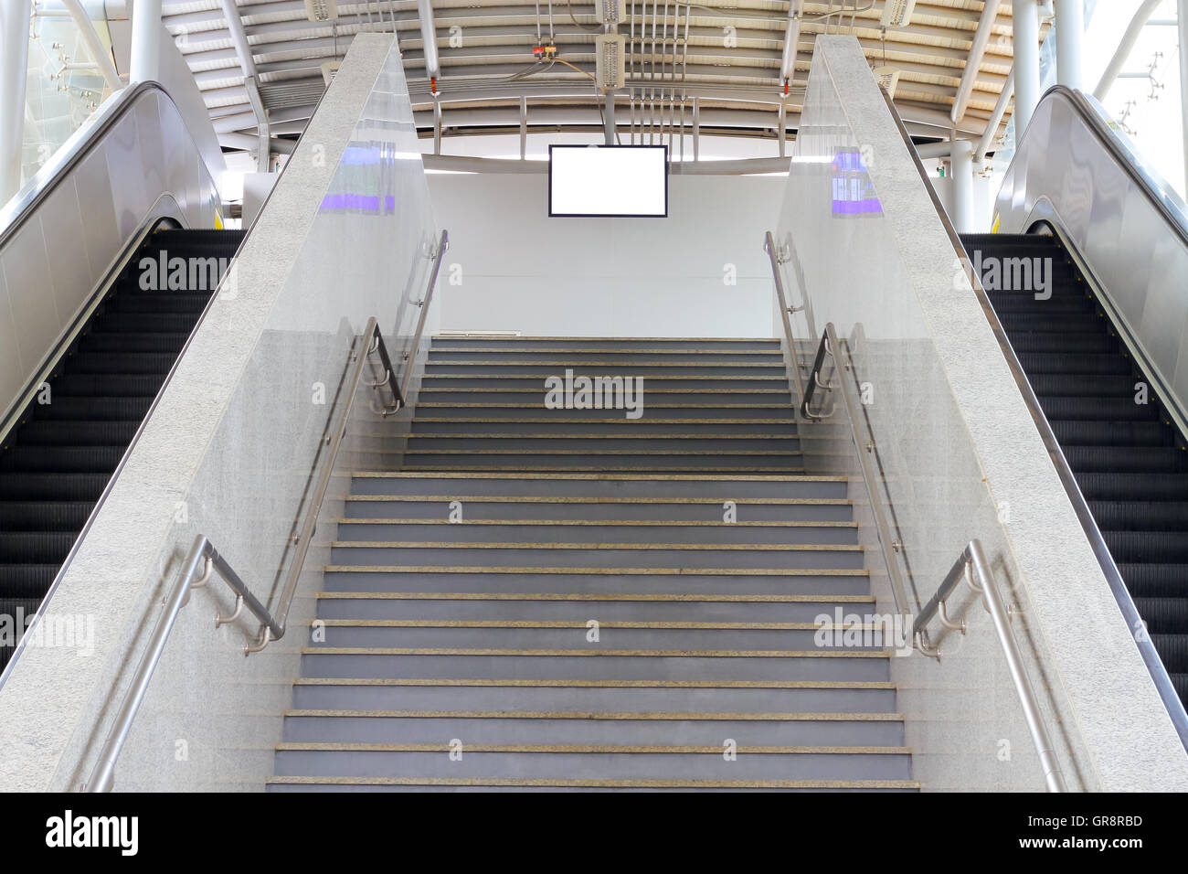 escalator stairs and sign board Stock Photo - Alamy