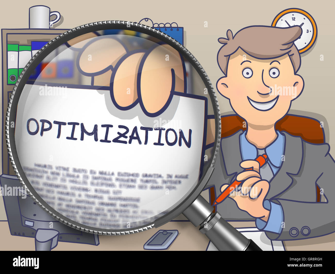 Optimization through Magnifier. Doodle Concept Stock Photo - Alamy