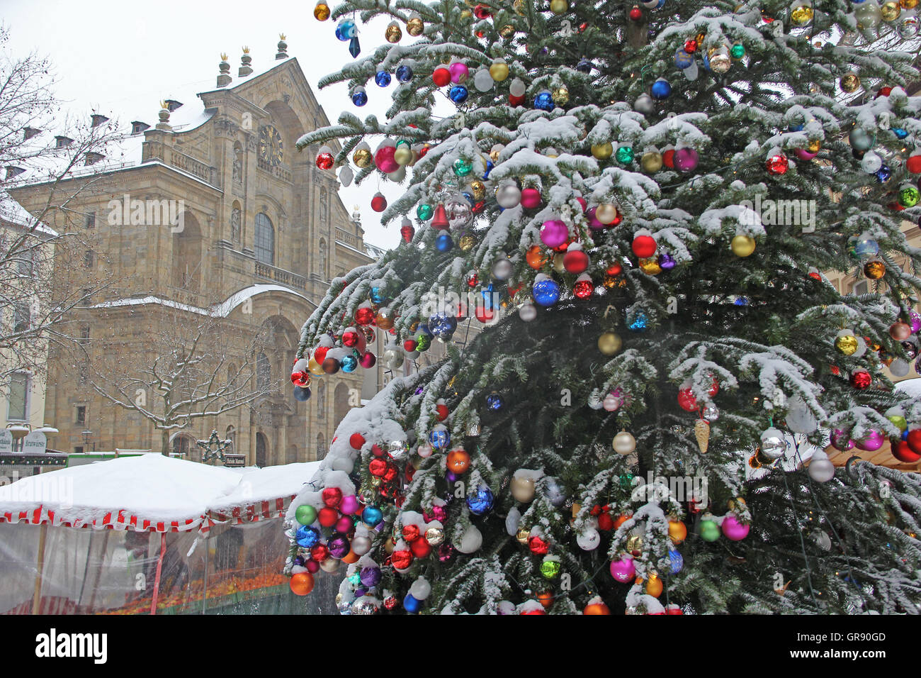 Bamberg In Bavaria In Winter With Christmas Tree Stock Photo - Alamy