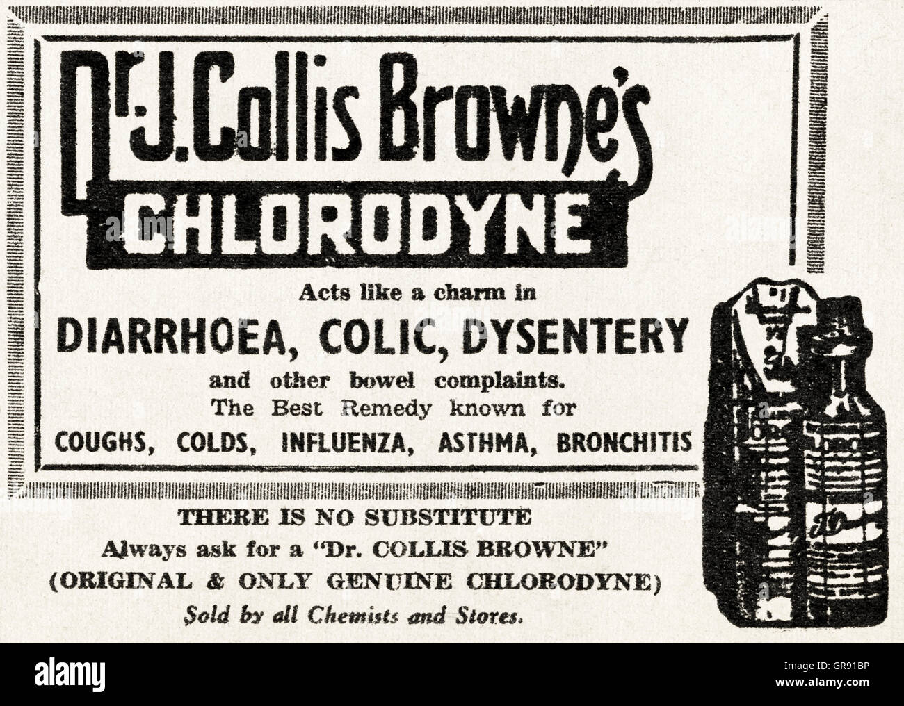 Advertisement advertising Dr J Collis Browme's chlorodyne for diarrhoea ...