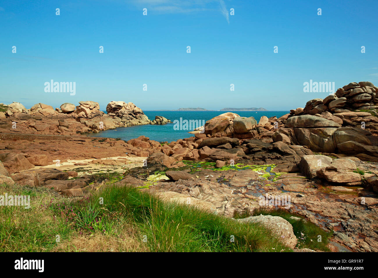 Granite Rocks On The Pink Granite Coast In Ploumanach, Brittany, France ...