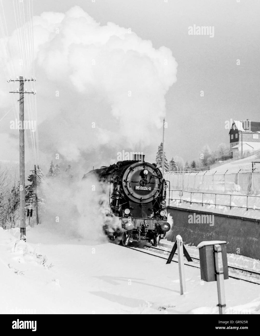 Steam Locomotive 95 0024 With Freight Train At Schmiedefeld In January ...