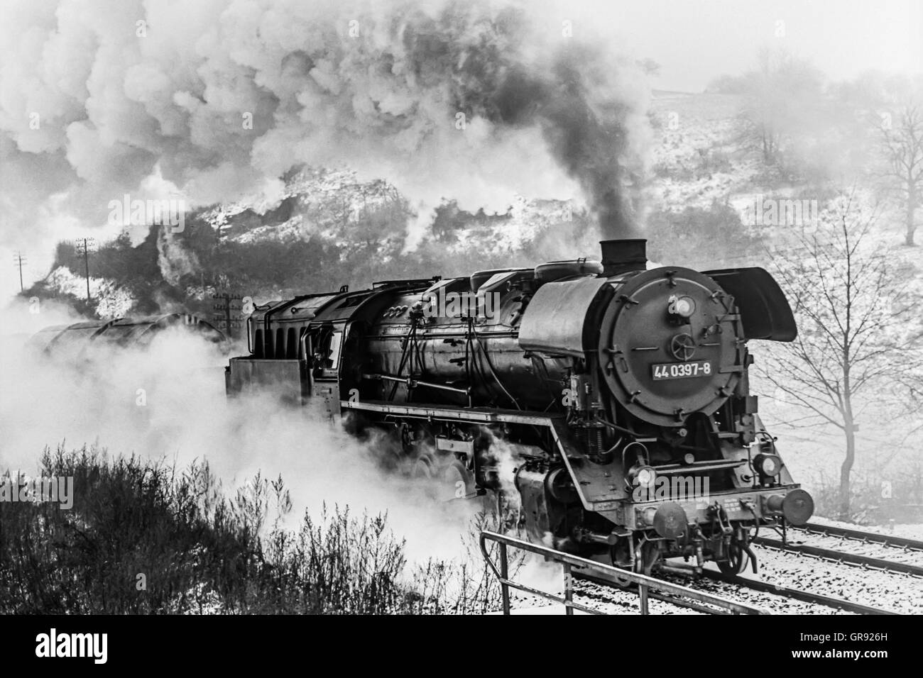 Steam Locomotive 44 0397 With Freight Train At The Entrance Of The ...