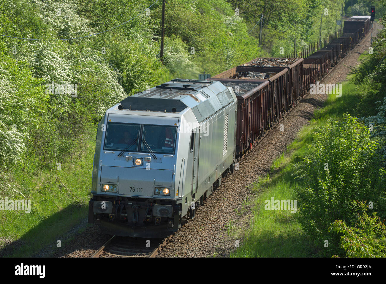 Freight Train With Diesel Locomotive Silver, Germany Stock Photo - Alamy
