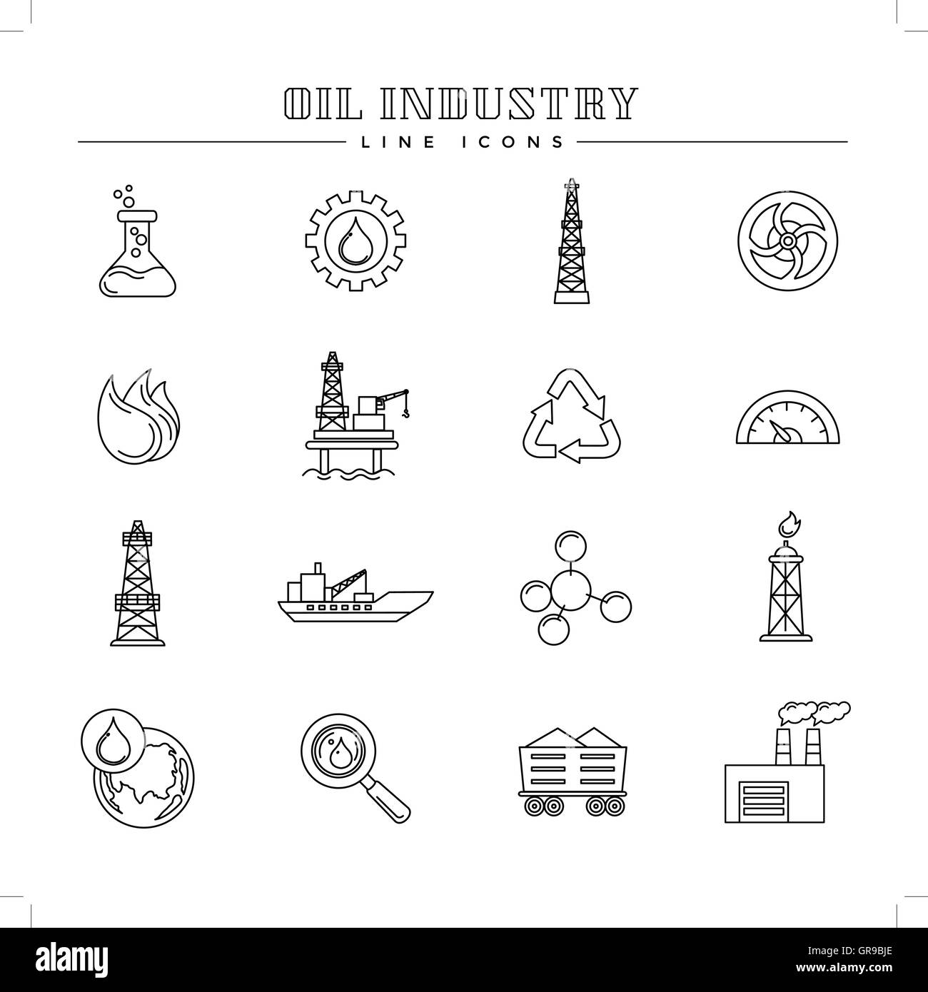 Oil industry set icons Black and White Stock Photos & Images - Alamy