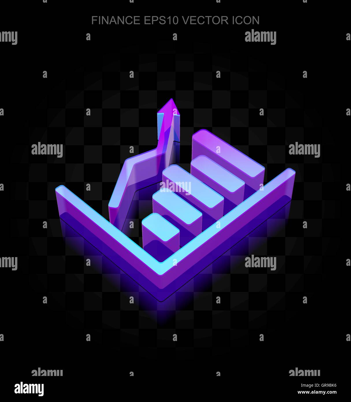 Finance icon: 3d neon glowing Growth Graph made of glass, EPS 10 vector ...