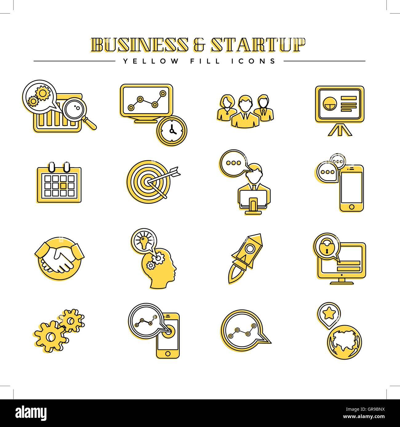 Business and startup, yellow fill icons set Stock Vector Image & Art ...