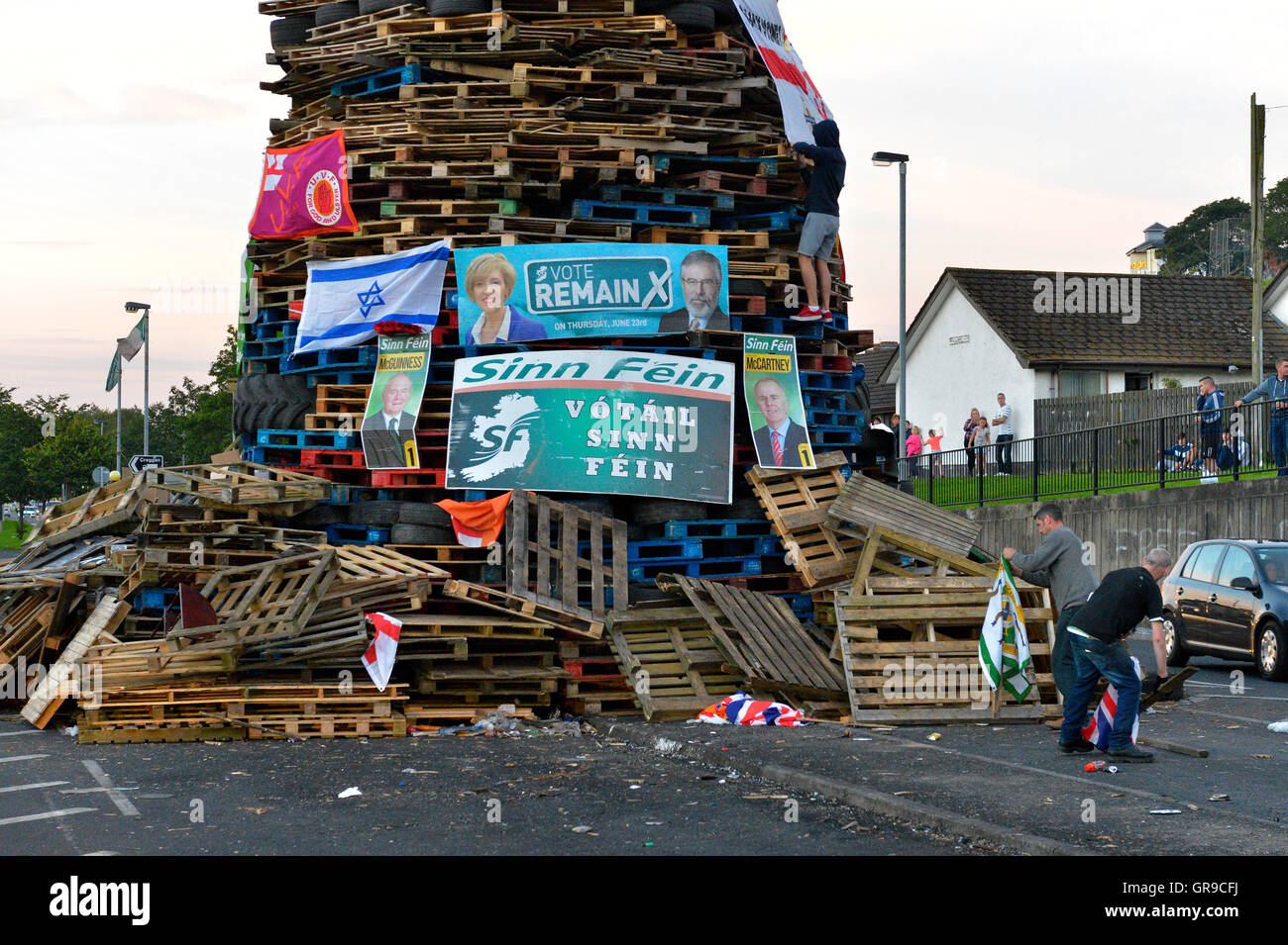 Republican election posters and an Israeli flag on bonfire in Derry’s ...