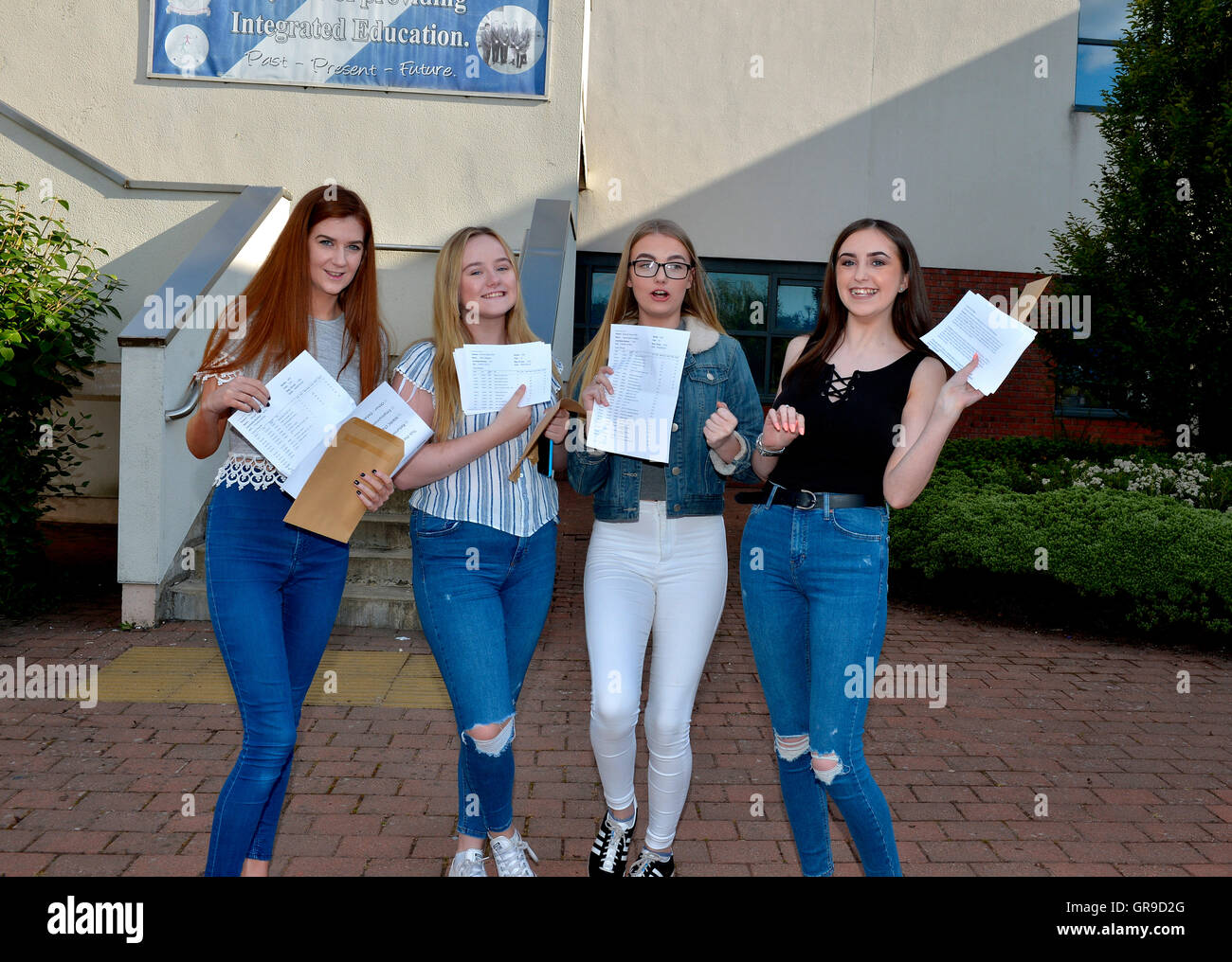 Teenage girls checking GCSE results, Londonderry, Northern Ireland ...