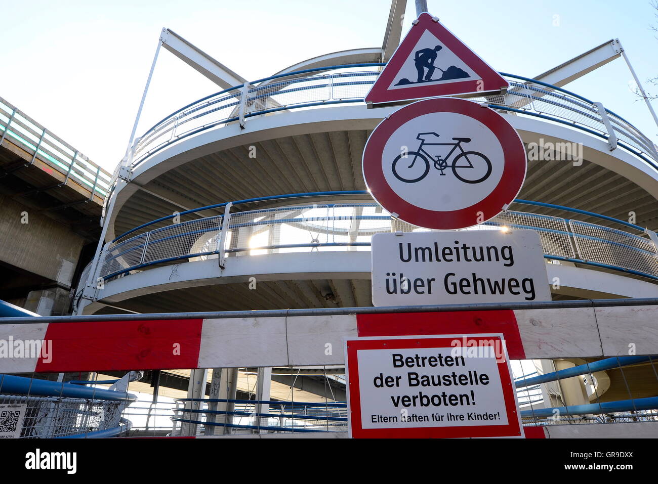Signs Forest Before A Bridge Stock Photo - Alamy