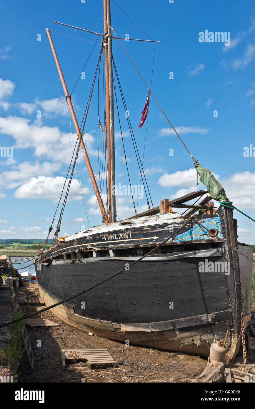 The 'Vigilant', an old thames barge undergoing restoration at the town ...