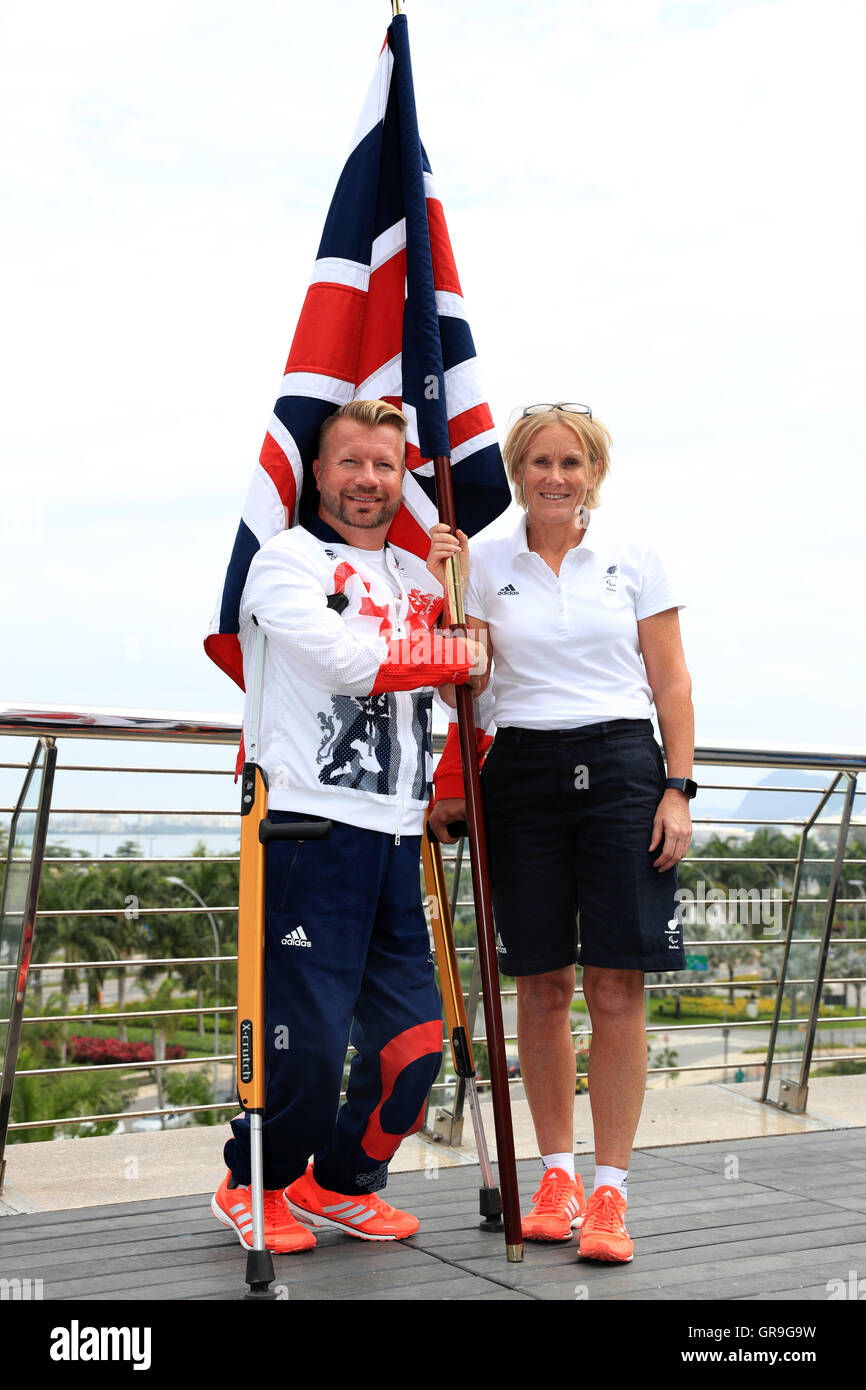 Lee Pearson with Chef de Mission Penny Briscoe during the ParalympicsGB ...
