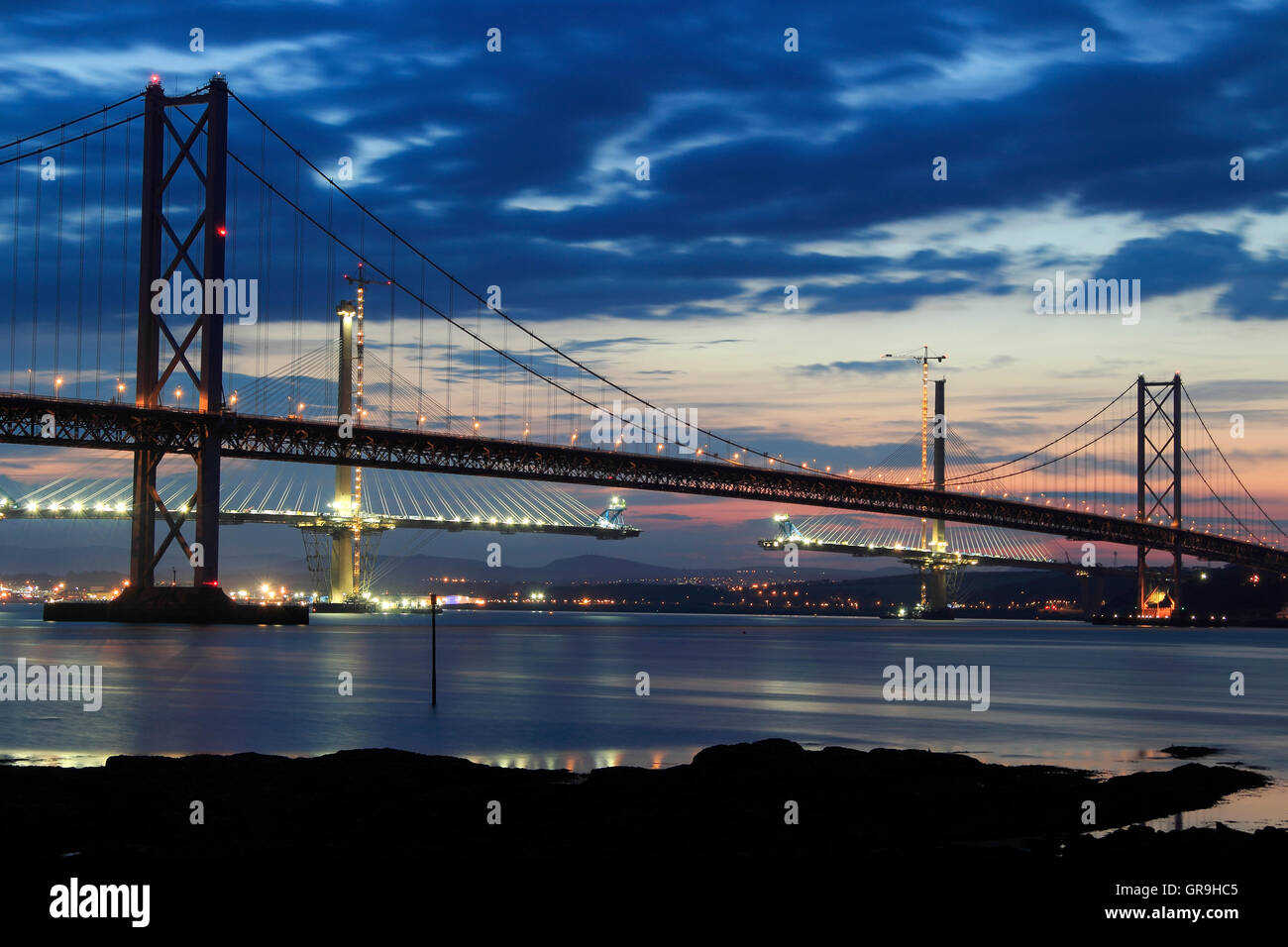 The Forth Road Bridge, South Queensferry, with the new bridge ...