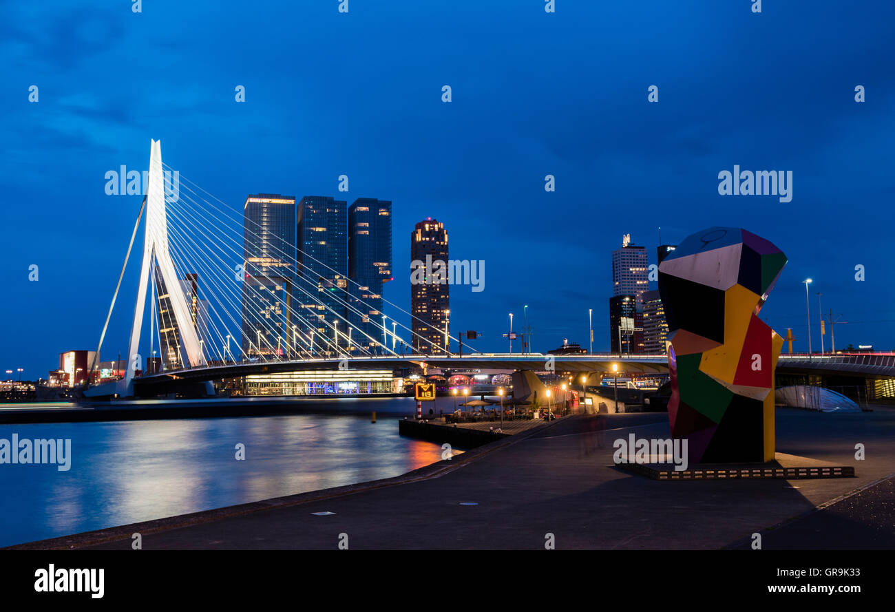 Rotterdam Erasmus Bridge At Night Stock Photo - Alamy