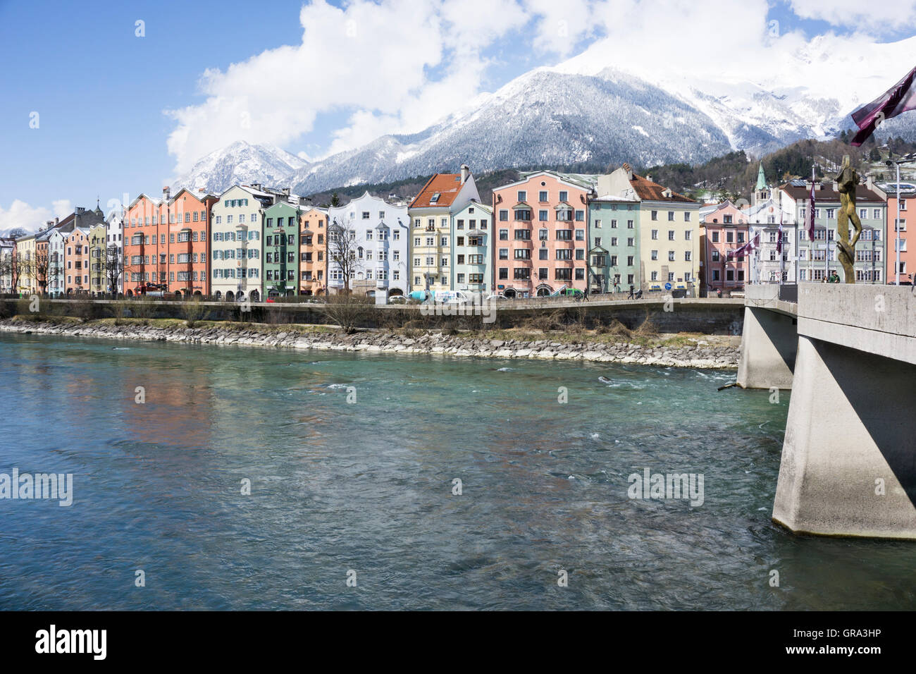 Inn Bridge An Townhouses Of Mariahilf, Innsbruck, Tyrol, Austria ...