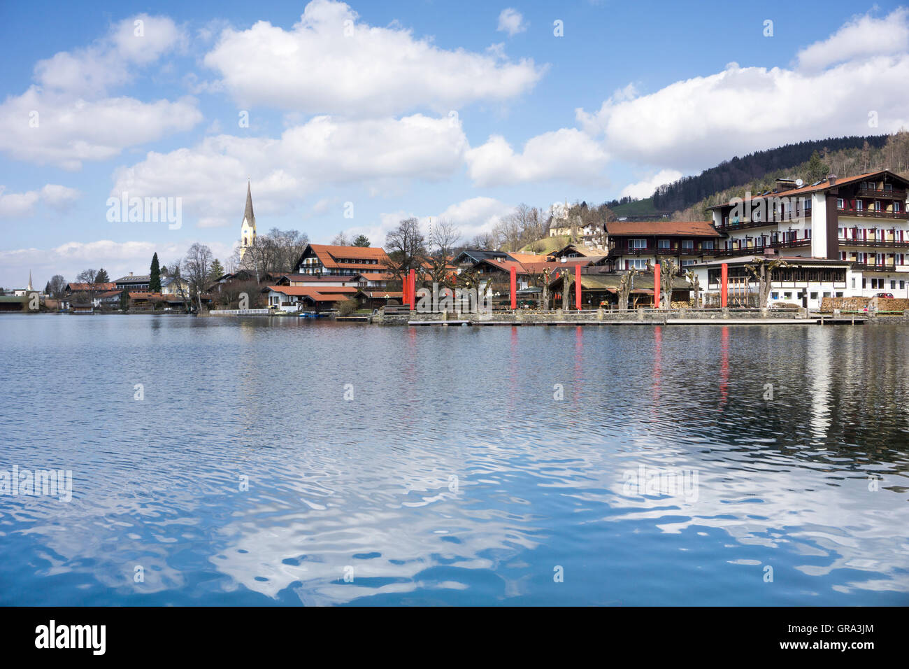 Lake Schliersee And The Small Town Of Schliersee, Upper Bavaria ...