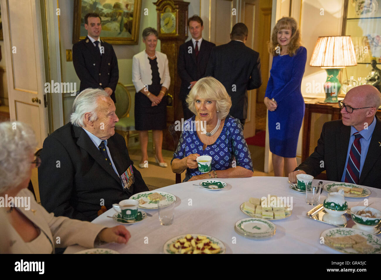 The Duchess of Cornwall talks with Squadron Leader Geoffrey Wellum ...
