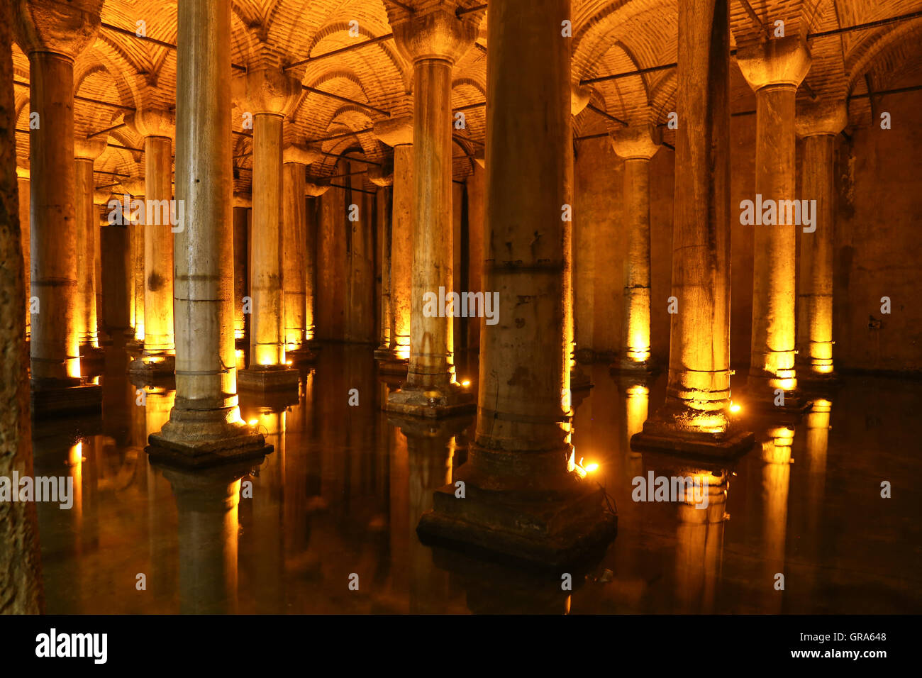 Columns and water inside Basilica Cistern Stock Photo - Alamy