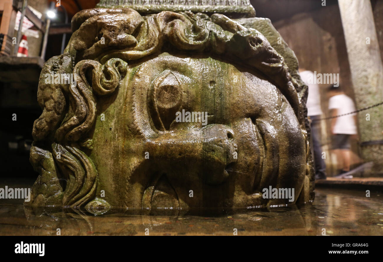 Medusa columns base inside Basilica Cistern Stock Photo - Alamy