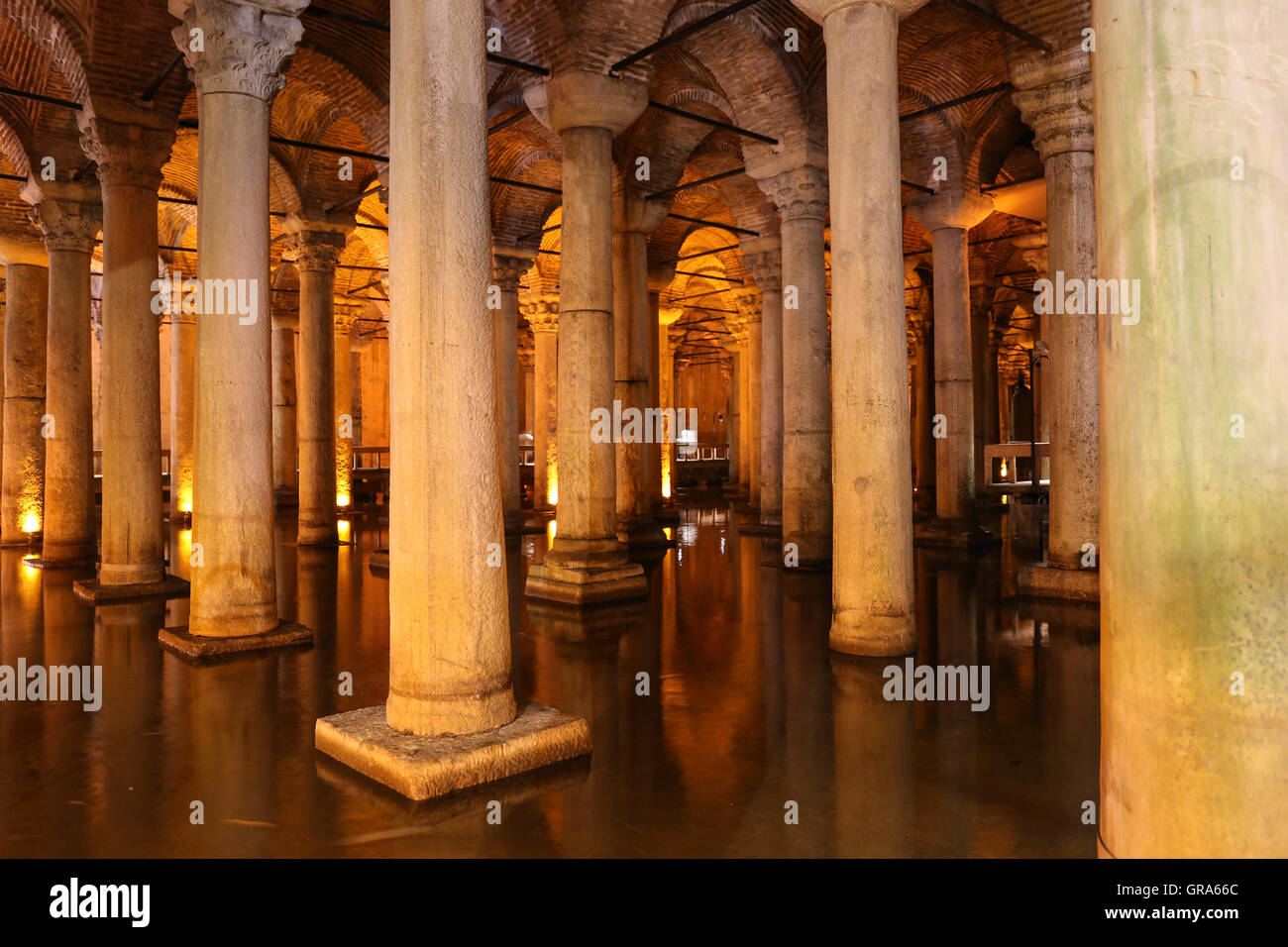 Columns and water inside Basilica Cistern Stock Photo - Alamy